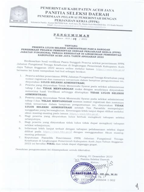Pengumuman Pasca Sanggah Pppk Nakes Pdf