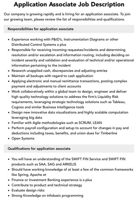 Application Associate Job Description Velvet Jobs