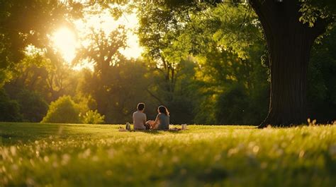 A Couple Sitting In The Grass And Talking Premium Ai Generated Image
