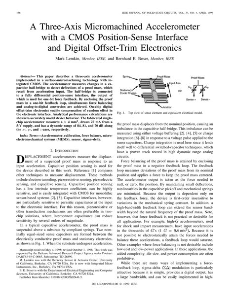 Pdf Three Axis Micromachined Accelerometer With A Cmos Position Sense Interface And Digital