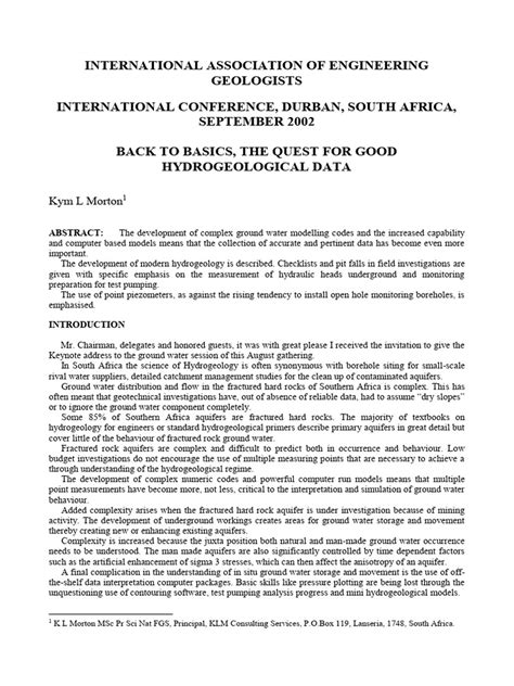 Back To Basics The Quest For Good Hydrogeological Data Pdf