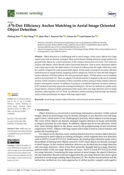 Pdf A2s Det Efficiency Anchor Matching In Aerial Image Oriented