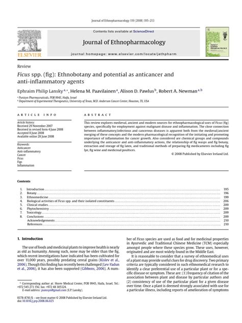 Ficus Spp Fig Ethnobotany And Potential As Anticancer And Pdf