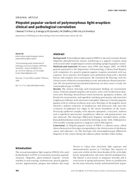 Pdf Pinpoint Papular Variant Of Polymorphous Light Eruption Clinical