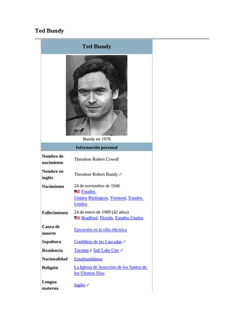 Biografía De Ted Bundy Asesino En Serie Pdf Crímenes Crimen Y