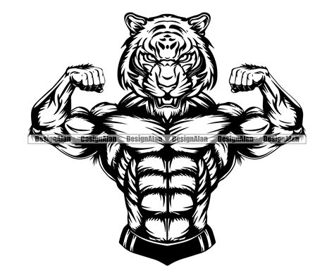 Tiger Muscles Flex Bodybuilding Health Fitness School Mascot Sport