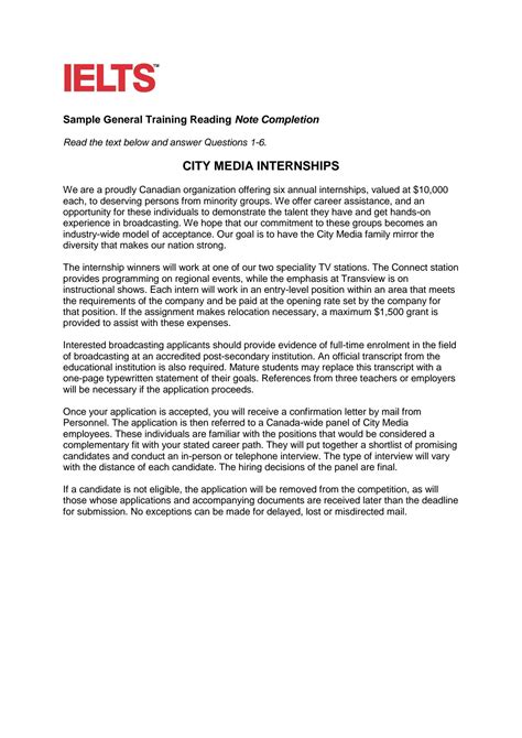 Solution Ielts General Training Reading Sample Task Note Completion