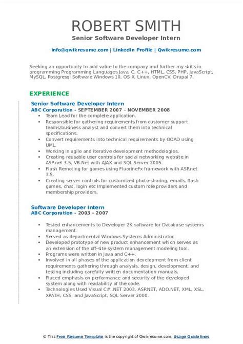 10 Software Developer Intern Resume Samples Templates For 2025