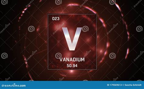 Vanadio Como Elemento 23 Del Cuadro Periódico 3d Ilustración Sobre Fondo Rojo Stock De