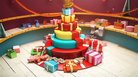 크리스마스 선물을 장식으로 한 만화 연단의 놀라운 3d 렌더링 리스 배경 연단 배경 만화 배경 이미지 Hd 리스 연단 만화 배경 사진 무료 다운로드 Lovepik