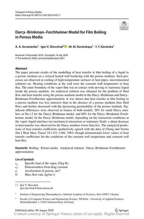 Darcy Brinkman Forchheimer Model For Film Boiling In Porous Media Request Pdf