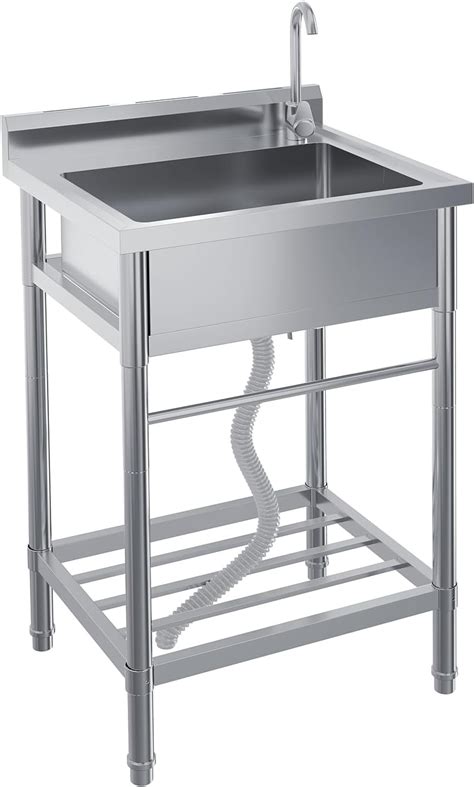24x20x41 Inch Stainless Steel Utility Sink Single Bowl Free Standing