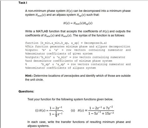 Solved Task 1 A Non Minimum Phase System Hz Can Be