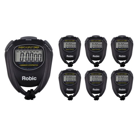 Robic 2 Split Memory Water Resistant Stopwatch Black Set Of 7