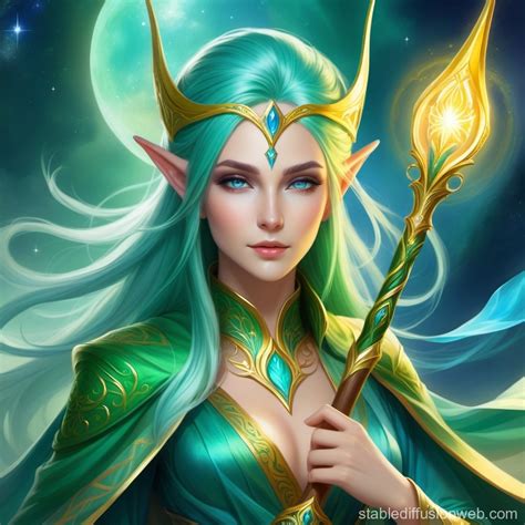 Yellow Skinned High Elf With Staff Stable Diffusion Online