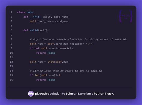 Pkrouths Solution For Luhn In Python On Exercism