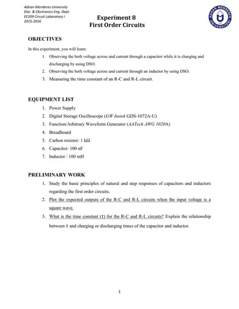 first order circuits experiment r c and r l analysis