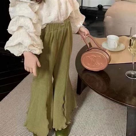 Пролетни и есенни панталони за момичета с предни цепени дървени ръбове на ушите Долнища на