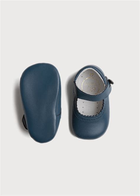 Leather Mary Jane Pram Shoes In Classic Blue Pepa London
