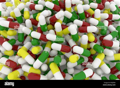 Health Conceptual With Bunch Of Capsules Medicine Or Pills View From