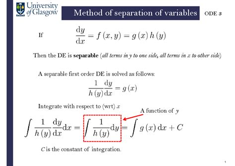 Ode 3 Lecture If Then The De Is Separable All Terms In Y To One