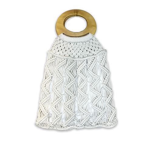 Coco Bag Cotton Macrame Handbag With Light Wood Handle Anju Jewelry