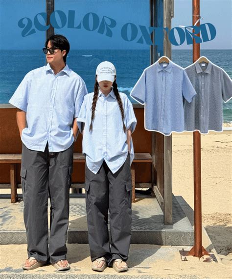 초특가[2사이즈 세트가능] 남녀공용 옥스포드 반팔 스트라이프 셔츠 오버핏 카고 와이드팬츠 트레이닝 세트 셋업 여름 커플티 커플