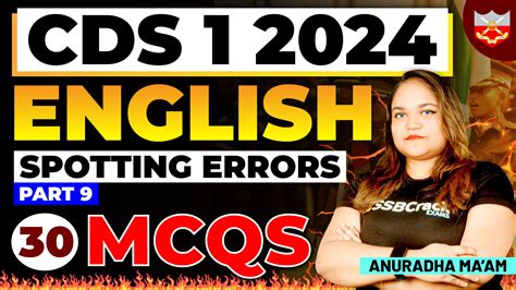 Cds 1 2024 Top 30 Mcqs Spotting Errors English Lecture Part 9