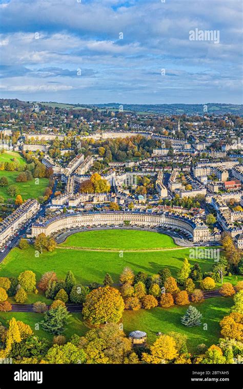 Aerial View By Drone Over The Georgian City Of Bath Royal Victoria