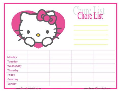 Free Hello Kitty Chore Chart Chore And Routines Printable