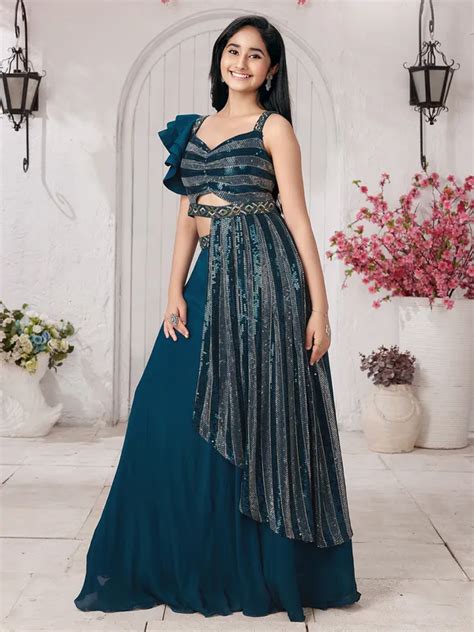 Teal Blue Designer Lehenga Choli In Georgette G3 Gcs01078 United