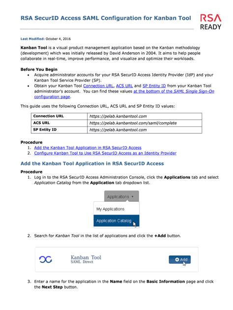 Fillable Online Rsa Securid Access Saml Configuration For Kanban Tool Fax Email Print Pdffiller