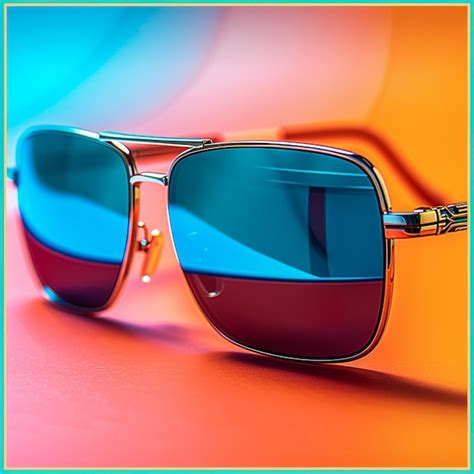 A Pair Of Sunglasses With A Reflection Of A Red And Blue Background