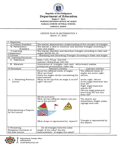 Mathematics 4 Dlp For Cot1 Pdf Triangle Triangle Geometry