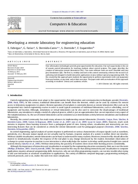 pdf developing a remote laboratory for engineering education