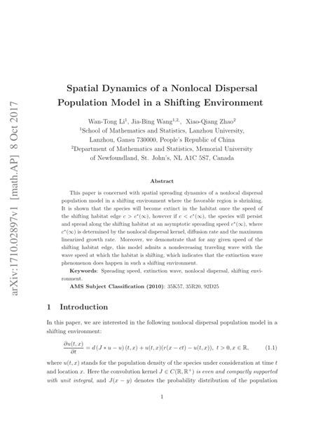 Pdf Spatial Dynamics Of A Nonlocal Dispersal Population Model In A