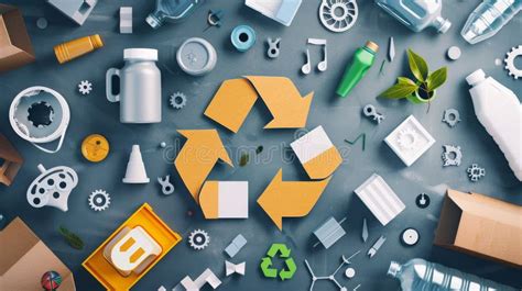An Overhead Layout Displays Various Recyclable Objects And Materials