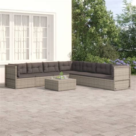 Vidaxl 7 Piece Patio Lounge Set With Cushions Gray Poly Rattan 213