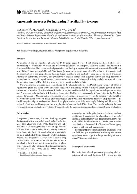 Pdf Agronomic Measures For Increasing P Availability To Crops