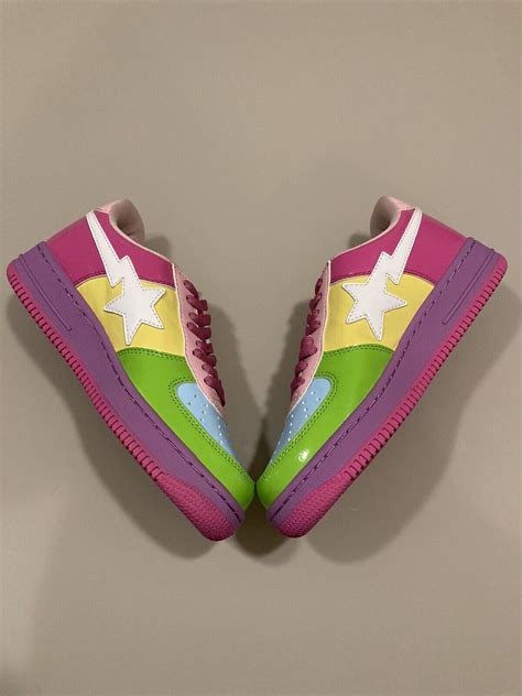 A Bathing Ape Bapesta Green Pink Rainbow Size 6 Brand New With Box Rare