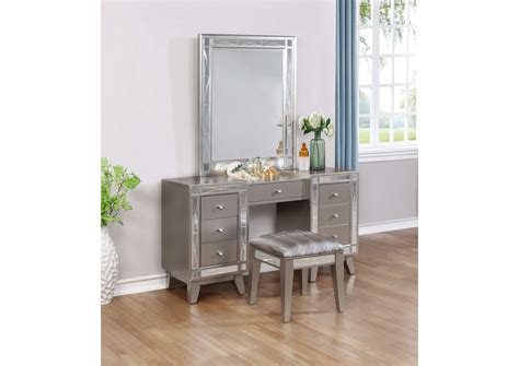 Leighton Vanity Desk And Stool Metallic Mercury