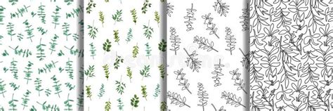 Greenery Seamless Patterns Set For Textile Prints Wallpapers Wrapping