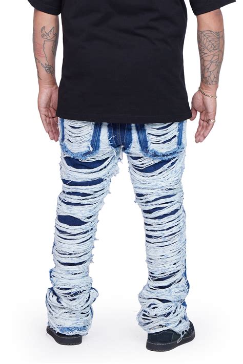 Ravaged Stacked Flare Jean Indigo Valabasas