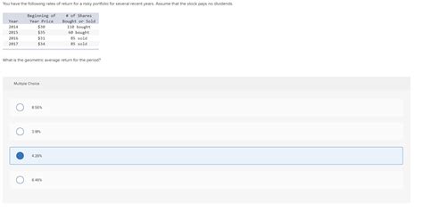 Solved What Is The Geometric Average Return For The Period Chegg Com