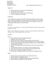 Orgo Lab 1 Alexis Rosen CHM 205 R2 Vindi Mahesha September 21st 2015 Lab 1 Recrystallization
