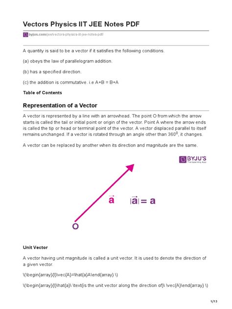 Vectors Physics Iit Jee Notes Pdf Pdf