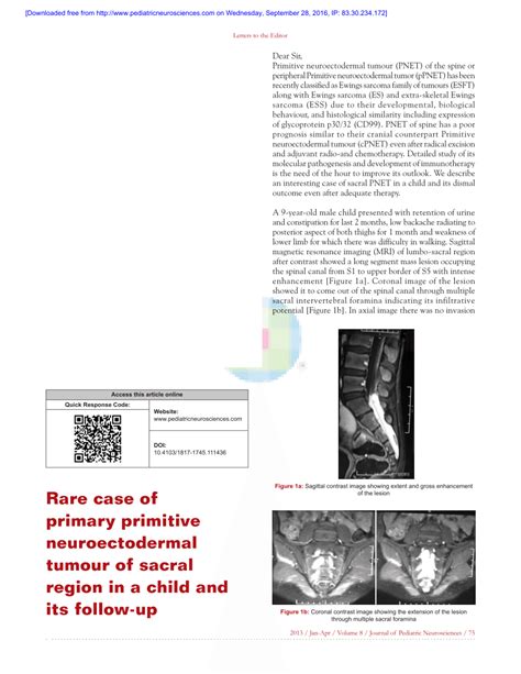 Pdf Rare Case Of Primary Primitive Neuroectodermal Tumour Of Sacral