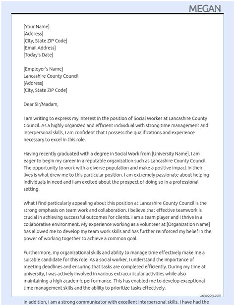 Cover Letter For Social Worker Lazyapply