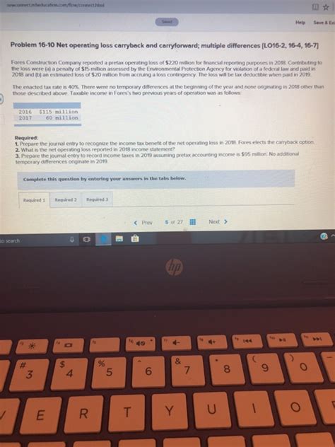 solved help save and exi problem 16 10 net operating loss