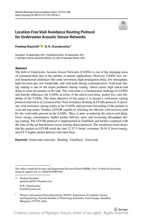 location free void avoidance routing protocol for underwater acoustic